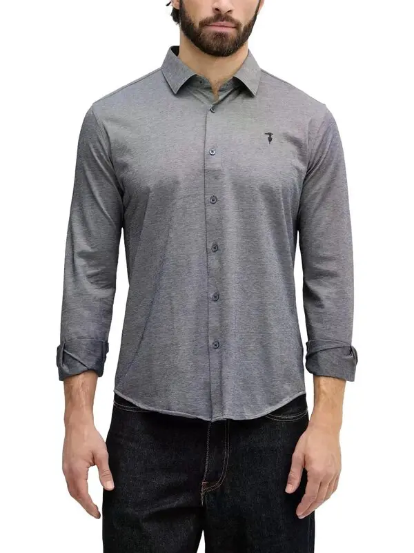 TRUSSARDI Logo-embroidered Long-sleeve Shirt - Grey