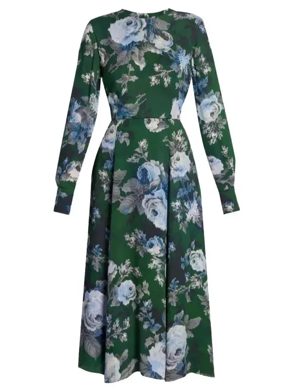 Erdem Floral Print Long Sleeve Dress - Green
