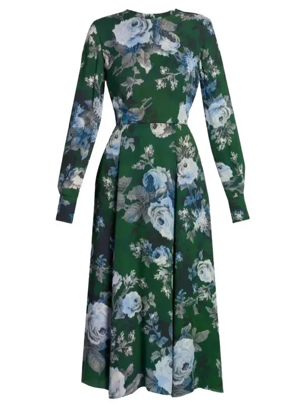 Erdem Floral Print Long Sleeve Dress - Green