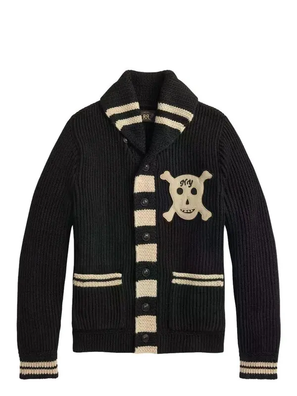Ralph Lauren Skull Patch Shawl Collar Cardigan - Black