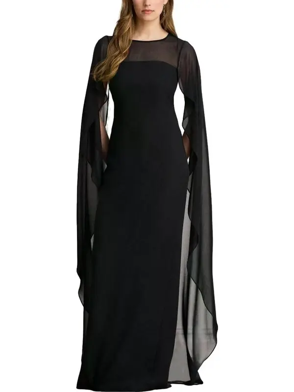Ralph Lauren Maxi Gown With Cape Overlay - Black