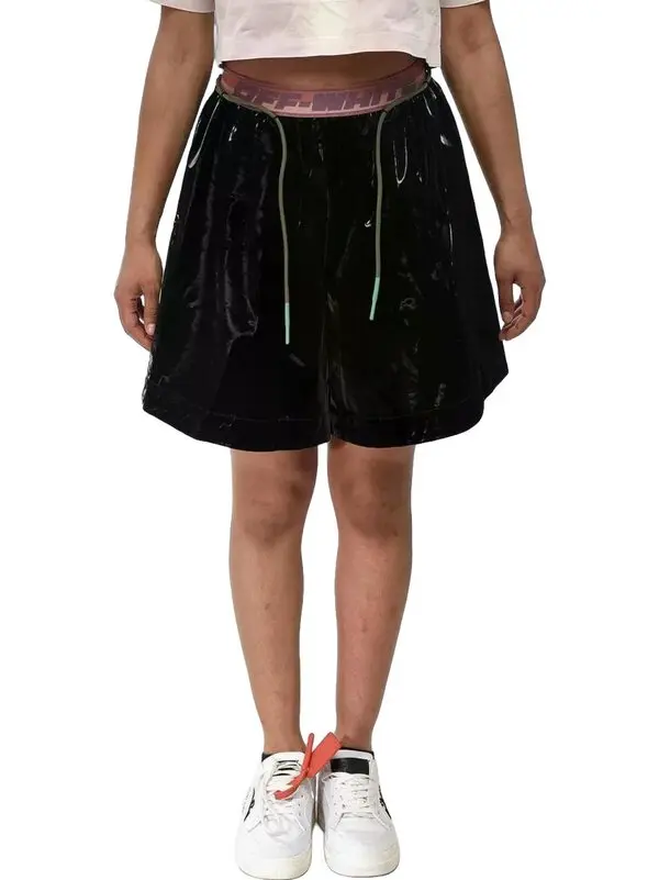 Off-White High-shine Finish Nylon Shorts With Logo Elastic Waistband - Black