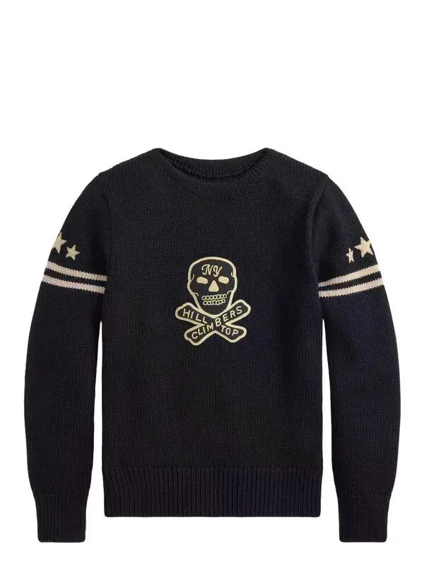 Ralph Lauren Skull Patch Star Embroidered Crew Neck Sweater - Blue