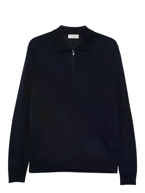 FERRANTE Quarter-zip Knitted Polo Shirt - Blue