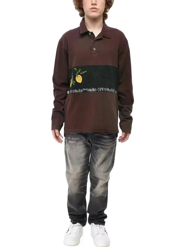 Off-White Embroidered Long-sleeve Polo Shirt - Brown