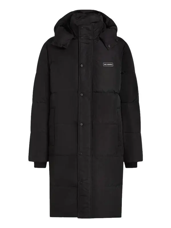 Karl Lagerfeld Long Hooded Puffer Jacket - Black