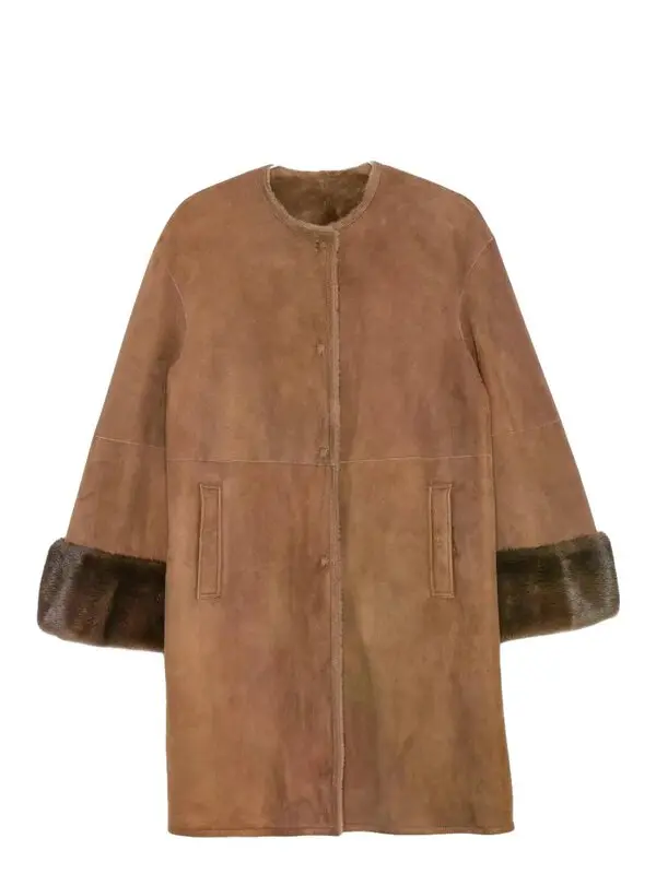 MANZONI 24 Fur-trimmed Collarless Coat - Brown