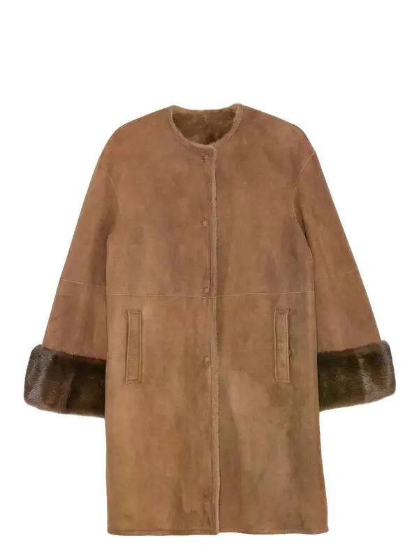 MANZONI 24 Fur-trimmed Collarless Coat - Brown