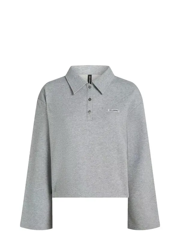 Karl Lagerfeld Rhinestone Embellished Cotton Loungewear Sweatshirt - Grey