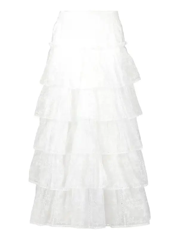 Aje Tiered Embroidered Maxi Skirt - White