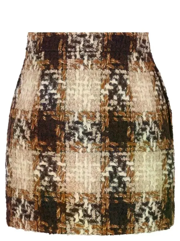 Saint Laurent Checked Tweed Skirt - Brown