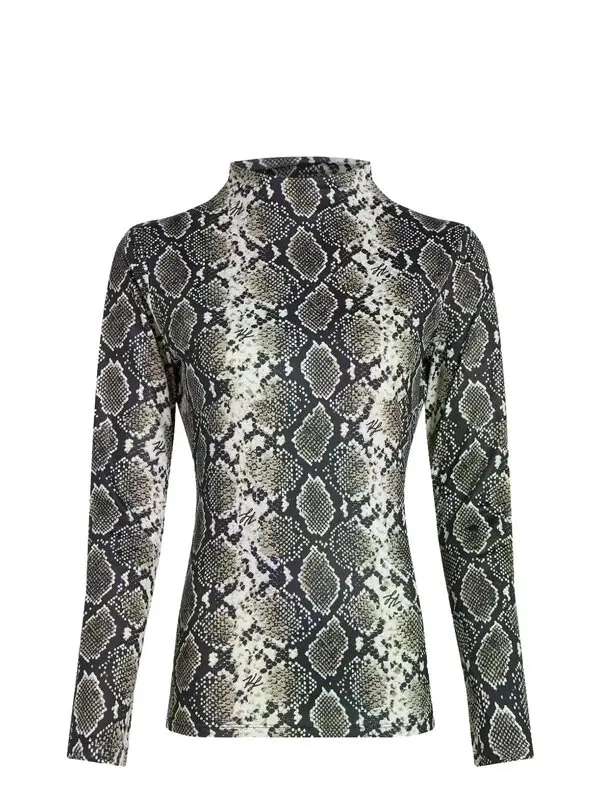 Karl Lagerfeld Snake Print Mock Neck Long Sleeve Top - Black