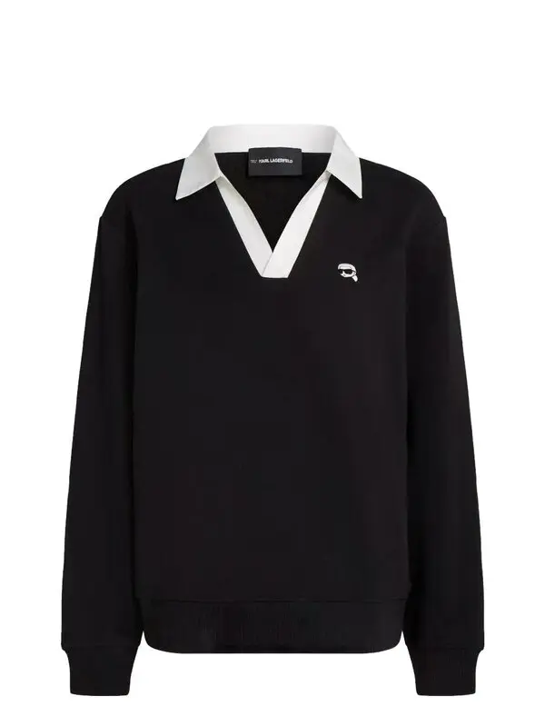 Karl Lagerfeld V-neck Sweatshirt With Logo Patch - Black