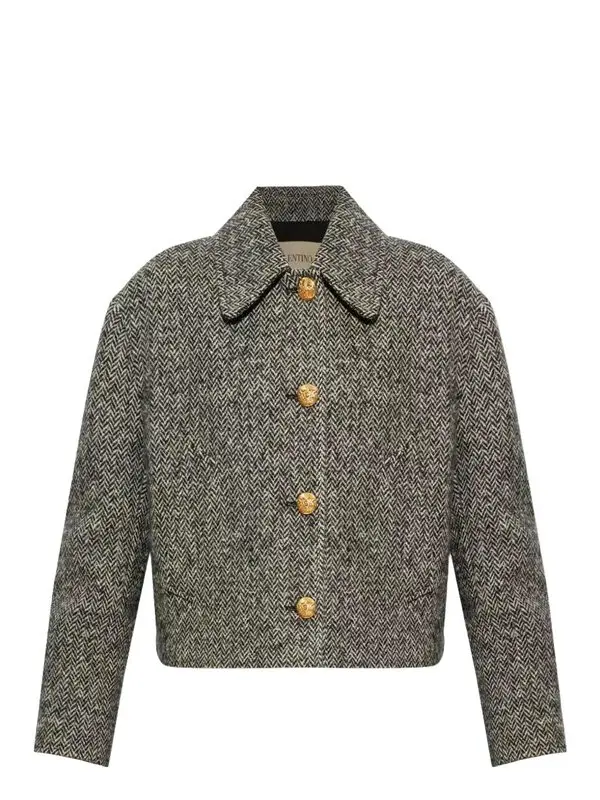 Valentino Garavani Herringbone Pattern Cropped Jacket - Grey