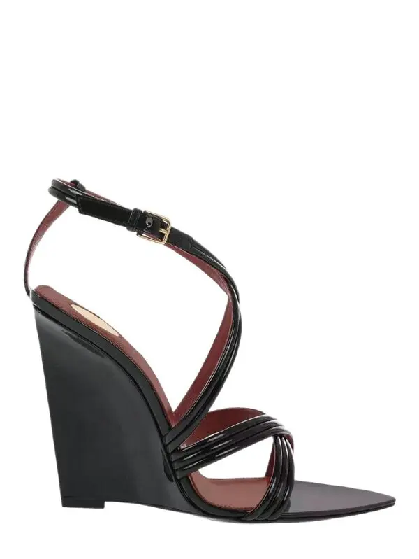 Saint Laurent Patent Leather Wedge Sandals - Black