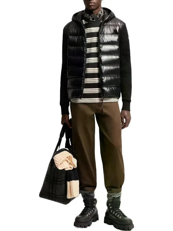 Moncler Quilted Hooded Jacket With Waffle-knit Sleeves - Black