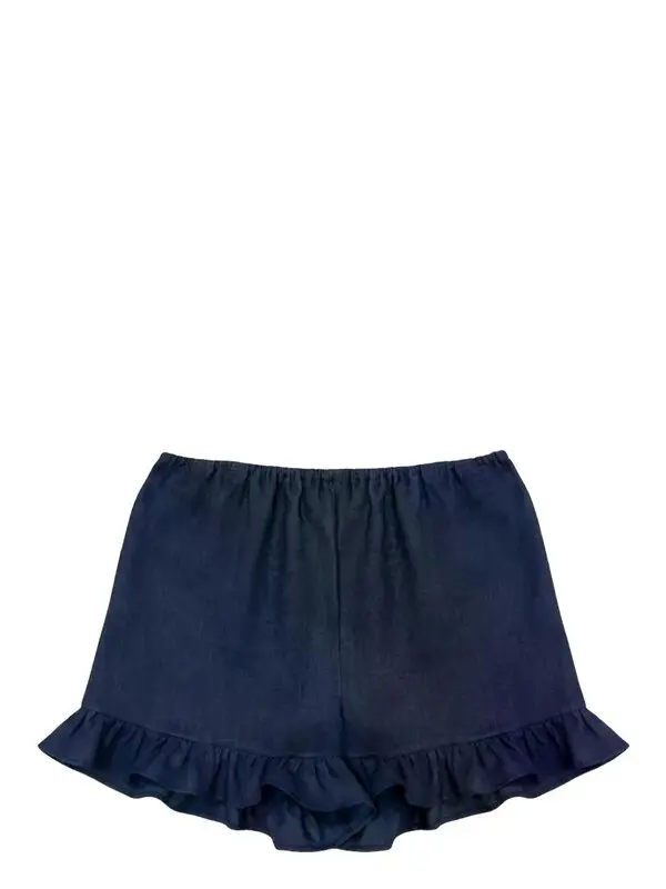 Sleeper Ruffle-trim Linen Shorts - Blue