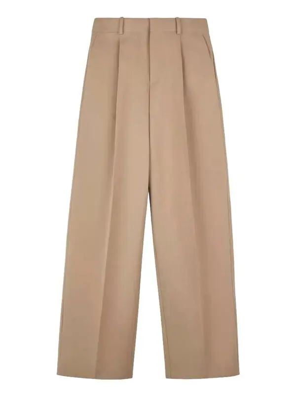 TOD'S Cotton Gabardine Wide-leg Trousers With Monogram Detail - Neutrals