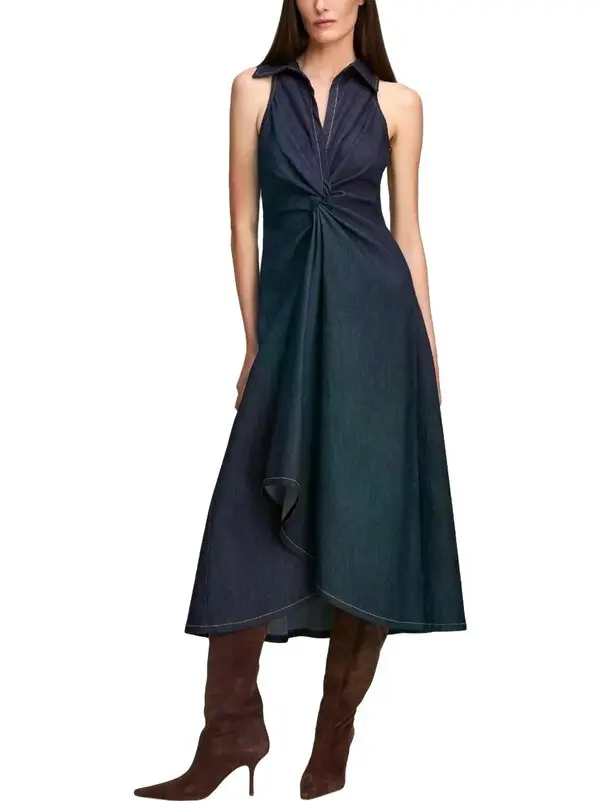 Cinq À Sept Sherri Twist-detail Denim Midi Dress - Blue
