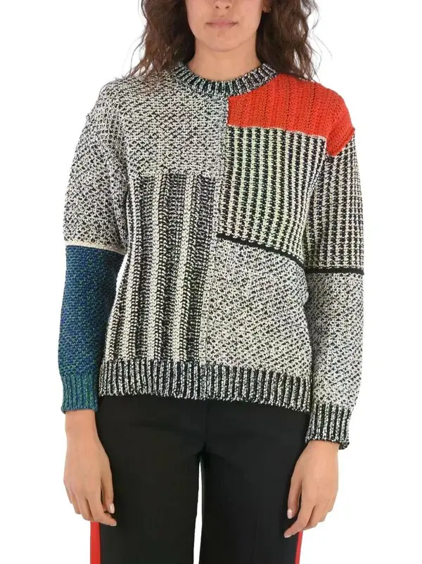Stella McCartney Patchwork Crochet-knit Crew Neck Sweater - Grey
