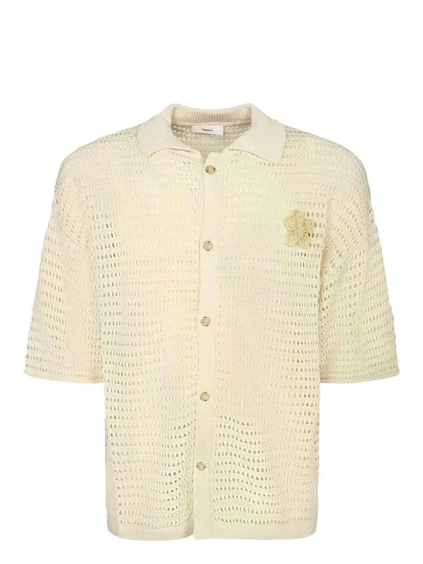 Commas Crochet-knit Flower-patch Shirt - Neutrals
