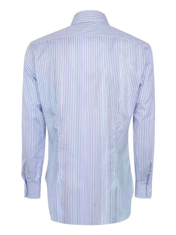 BARBA NAPOLI Vertical-stripe Long-sleeve Cotton Shirt - Blue