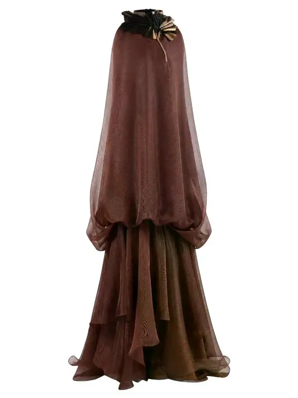GEMY MAALOUF Pleated Ruffle Tiered Dress - Brown