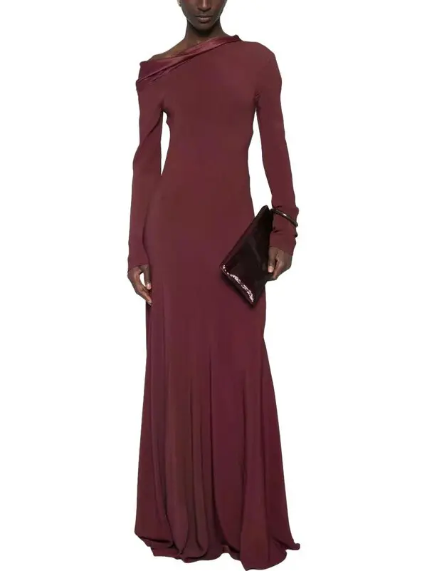 Alberta Ferretti Long-sleeve Maxi Dress With Asymmetric Neckline - Red