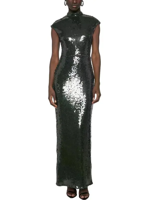 ROTATE BY BIRGER CHRISTENSEN Sequin Embellished Mock Neck Maxi Dress - Green