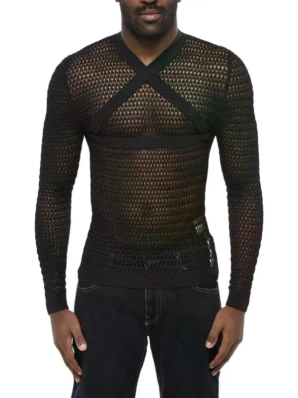 Off-White Criss-cross Net-knit Sweater - Black