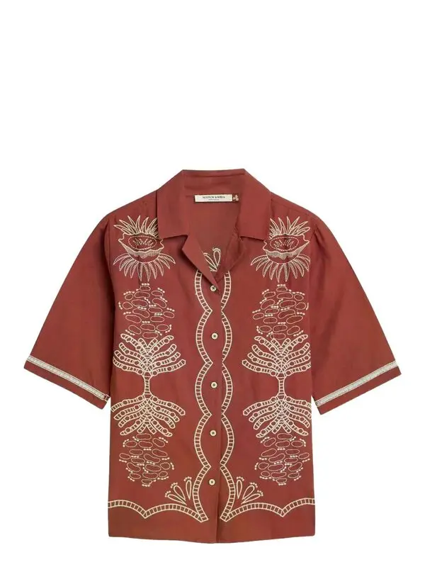 Scotch & Soda Embroidered Short-sleeve Shirt - Red