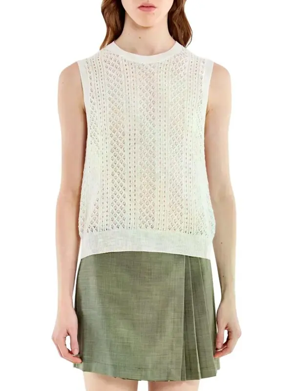VICOLO Pointelle Knit Sleeveless Top - Neutrals
