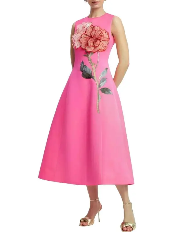 LEO LIN Cleo Floral-appliqué Midi Dress - Pink