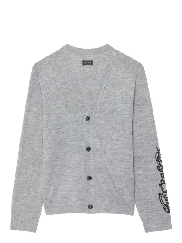 Zadig&Voltaire Remi Wool Cardigan With Jacquard Sleeve Detail - Grey