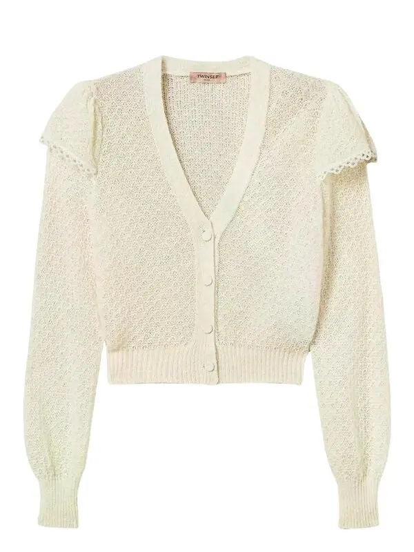 TWINSET Knitted Cardigan With Flounces And Scalloped Trim - Neutrals