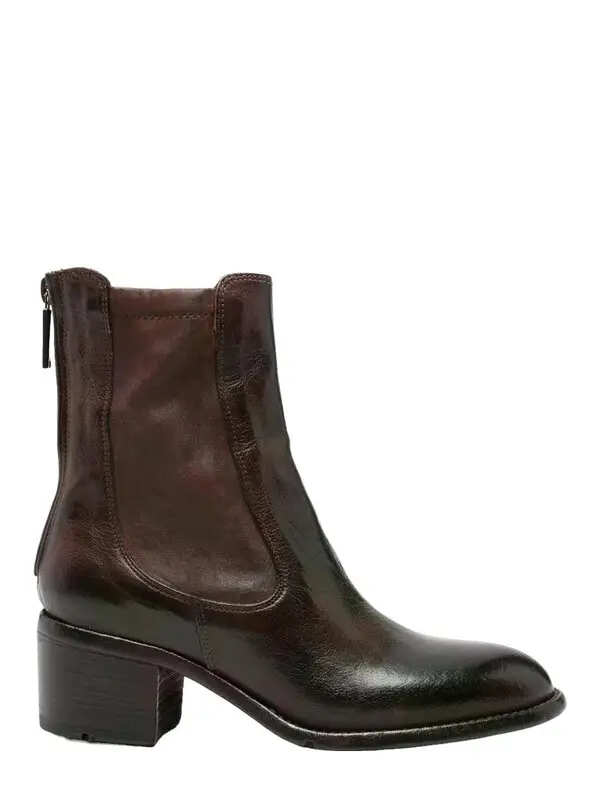 LEMARGO Rear-zip Leather Ankle Boots - Brown