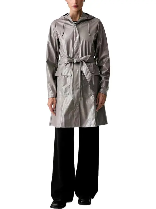 Rains Curve Belted Hooded Jacket - Grey