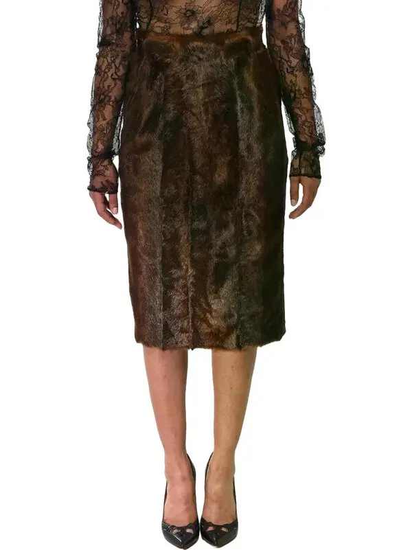 Off-White Faux-fur Pencil Midi Skirt - Brown