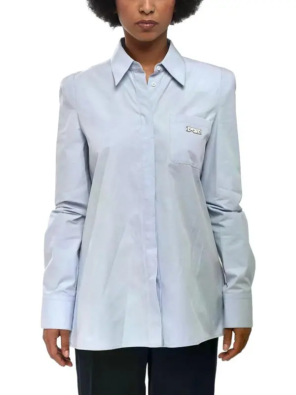 Off-White Poplin Shirt With Lace-up Back Detail - Blue