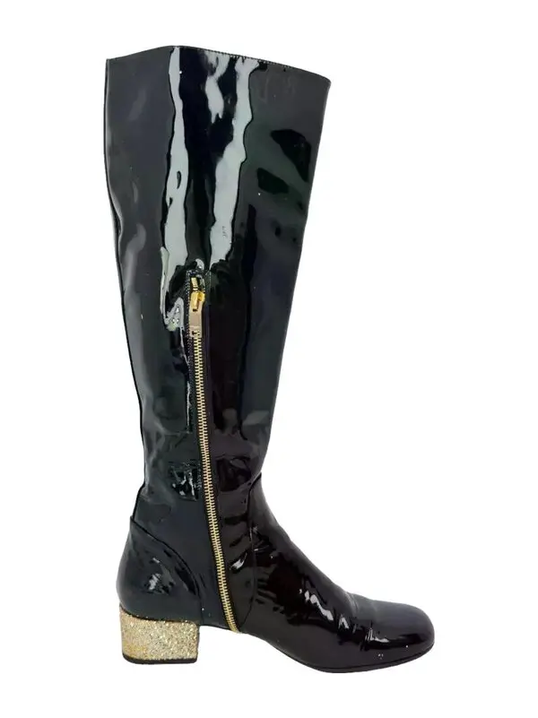 Saint Laurent Glitter Heel Knee-high Boots - Black