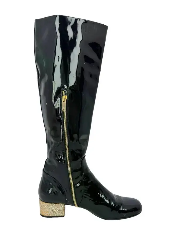 Saint Laurent Glitter Heel Knee-high Boots - Black