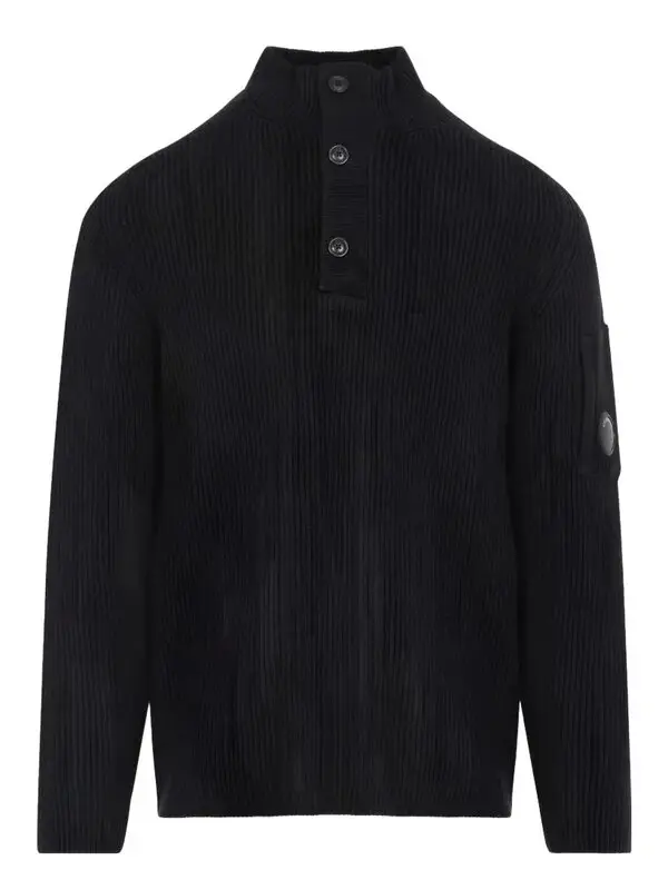 C.P. COMPANY Ribbed-knit Lens Detail Sweater - Black