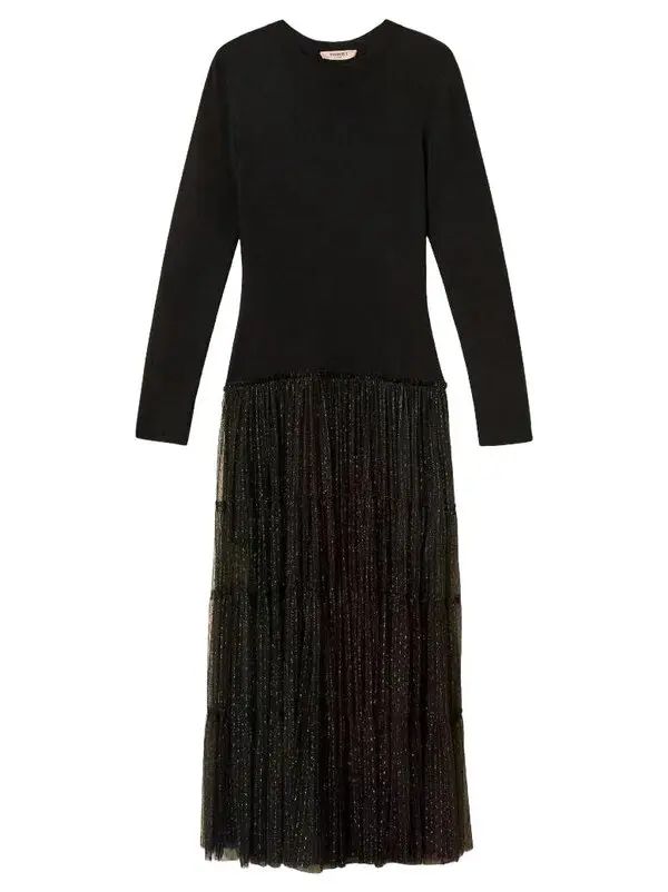 TWINSET Long Sleeve Tiered Tulle Dress - Black