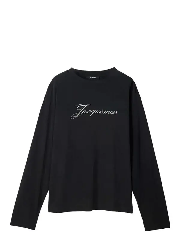 Jacquemus Long Sleeve T-shirt With Printed Logo - Black