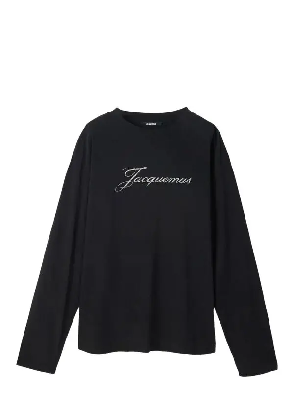 Jacquemus Long Sleeve T-shirt With Printed Logo - Black