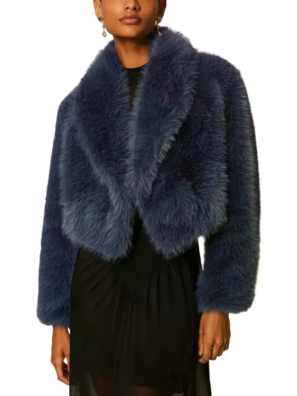TWINSET Short Faux Fur Jacket With Shawl Collar - Blue