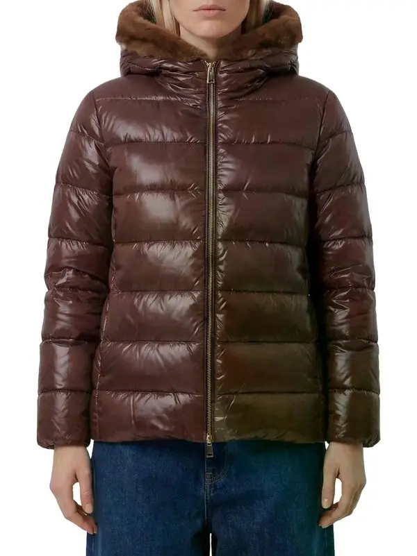 Herno Quilted Faux-fur Trimmed Hooded Jacket - Brown