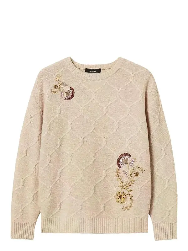TWINSET Diamond-knit Sweater With Floral Embroidery - Neutrals