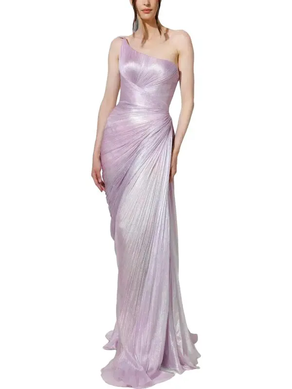 IRIS SERBAN Penelope One-shoulder Draped Gown - Purple