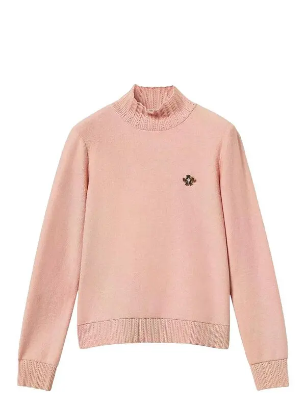 TWINSET Turtleneck Jumper With Flower Brooch - Pink